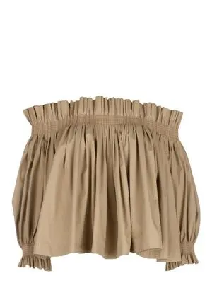 Dior Gathered Puff-sleeve Cropped Blouse - Beige