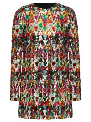 Valentino Garavani Sequin Embellished Crewneck Dress - Multicolor