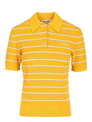 Miu Miu Short-sleeved Striped Knitted Polo Shirt - No