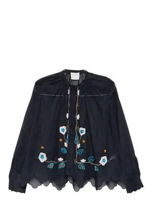 FORTE_FORTE Floral Beaded Scalloped Shirt - Black