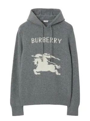 Burberry Ekd Intarsia-knit Drawstring Hoodie - Gray