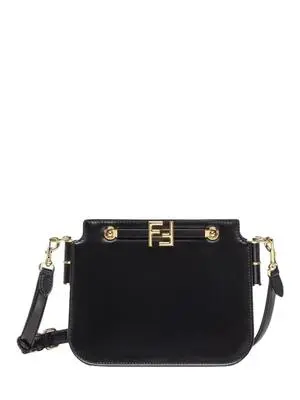 Fendi Leather Bag With Metal Ff Logo - Black
