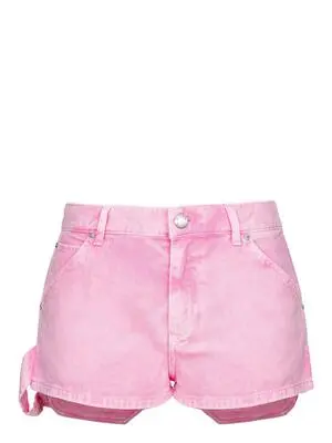 Pinko Logo Patch Denim Shorts - Pink