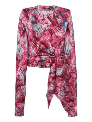 Balmain Floral Print Tie Front Top - Red