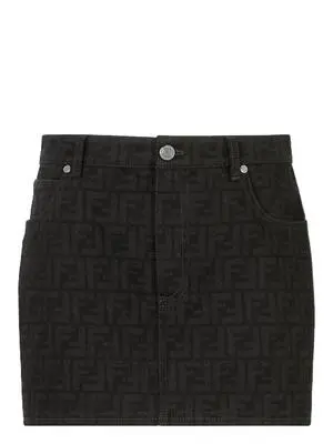 Fendi Logo Detailed Denim Mini Skirt - Black
