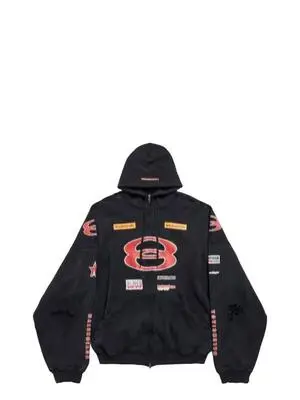 Balenciaga Sponsor Logos Full Zip Hoodie - Black