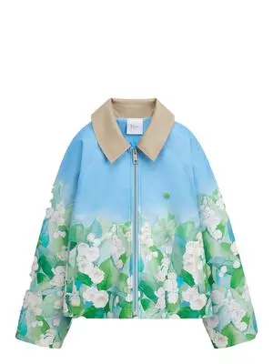 Dior Long Sleeve Jacket With Floral Print And Spread Collar - Blue