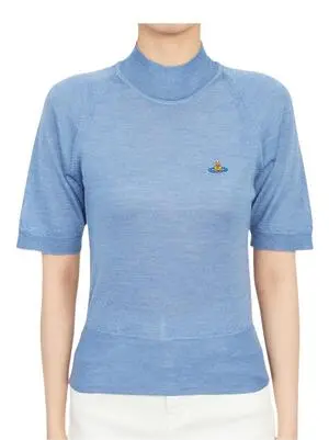 VIVIENNE WESTWOOD Short-sleeved High Neck Sweater With Logo - Blue
