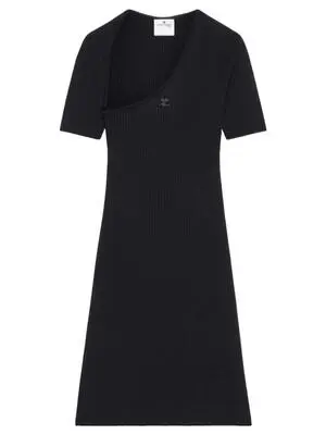 COURREGES Mini Rib-knit Flared Dress - Black