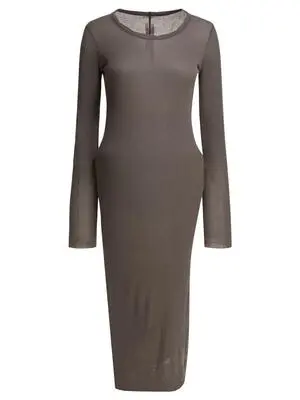 Rick Owens Cotton Midi Dress With Round Neckline And Piping - Brown