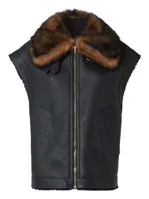 Fendi Ff Buckle Shearling Gilet - Black