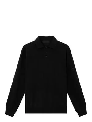 Stone Island Logo Patch Long Sleeved Polo Shirt - Black