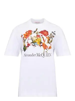 Alexander McQueen Dutch Flower Logo Print Crewneck T-shirt - White