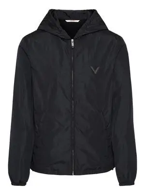 Valentino Garavani Logo Plaque Zip-up Hooded Jacket - Navy Blue