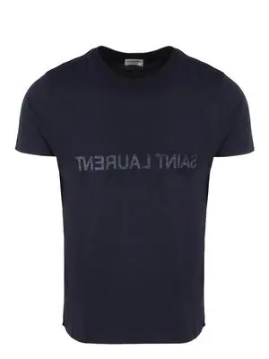 Saint Laurent Logo Printed Crewneck T-shirt - Blue