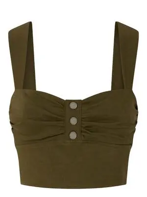 Pinko Button-detailed Cropped Top With Wide Straps - Verde