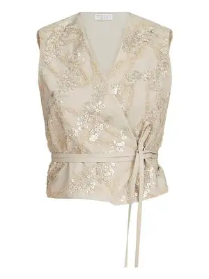 Brunello Cucinelli Sequined Wrap Vest - Beige