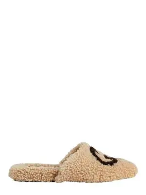 Gucci Interlocking G Shearling Flat Slippers - Brown