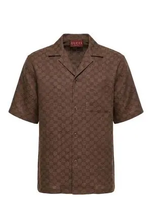 Gucci Gg Collared Short-sleeved Shirt - Brown