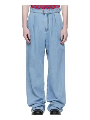 Dries Van Noten Dries Van Noten Belted Pleated Jeans Blue