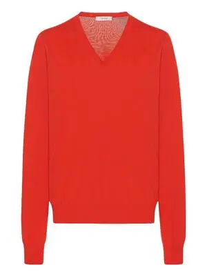 THE ROW Haius V-neck Fine Knit Sweater - Fiery
