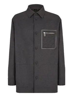 Fendi Logo Detailed Collared Shirt Jacket - Grey