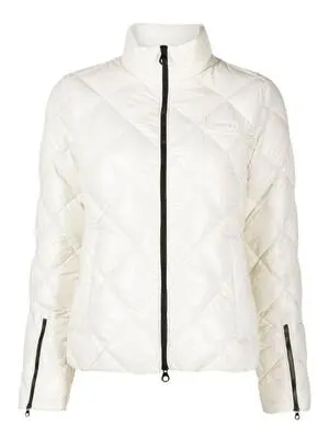 Duvetica Quilted Logo Patch High Neck Zip-up Jacket - White