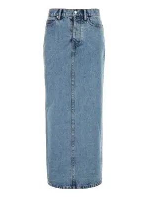 Alexander Wang Alexander Wang Denim Maxi Skirt With Rear Slit Light Blue