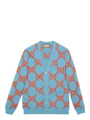 Gucci Gg Intarsia Knit Cardigan - Blue