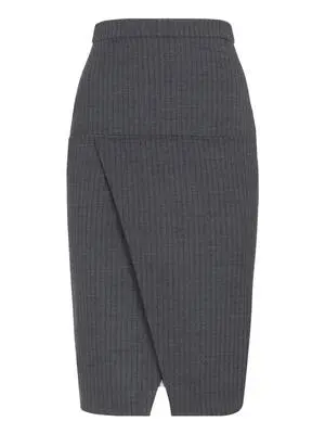 Fendi Pinstriped Wool Skirt With Slit Detail - Grey