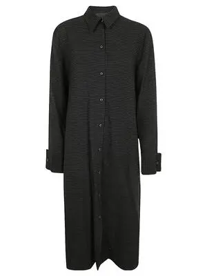 MARIA CALDERARA Striped Button-up Shirt Dress - Black