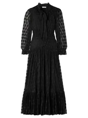ULLA JOHNSON Ulla Johnson Carla Tie-Neck Ruffled Fil Coupé Mesh Maxi Dress
