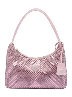 Prada Re-edition Mini Satin Bag With Crystals - Alabaster Powder