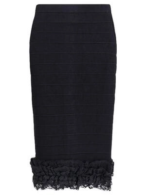 SELF-PORTRAIT Ruffled Knitted Midi Dress With Exposed Zipper - Black