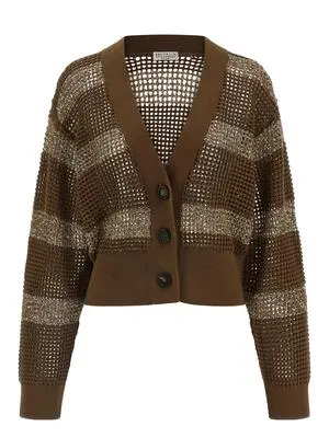 Brunello Cucinelli Open-knit Striped Cardigan - Brown