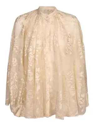 ERMANNO FIRENZE Floral Jacquard Cape Top - Nude
