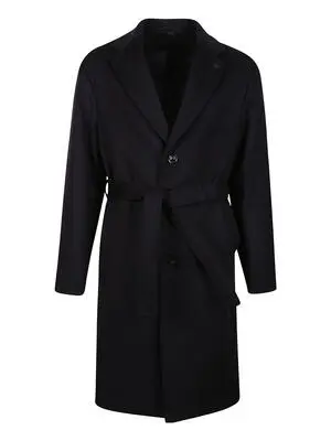 LARDINI Single Breasted Belted Coat - Black