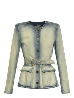 Balmain Balmain Belted Denim Blazer Nude