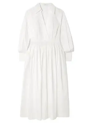 JOSEPH Gathered Cotton-poplin Midi Dress - White