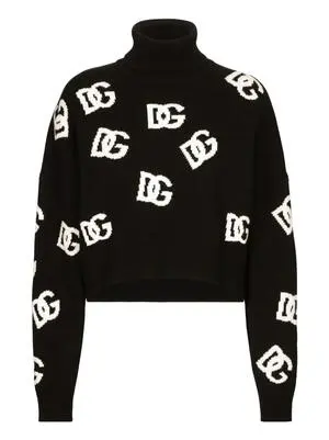 Dolce & Gabbana Dg Logo Intarsia High Neck Sweater - Black