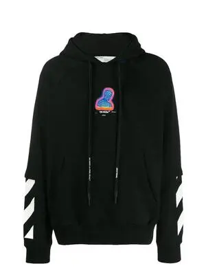 Off-White Hooded Sweater With Rope Straps And Graphic Print - Black