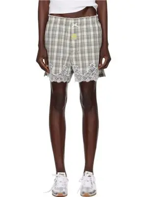 Martine Rose Seersucker Checkered Shorts With Lace Trim - Red