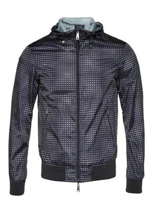 Emporio Armani Zip-up Hooded Jacket With All-over Pattern - Black