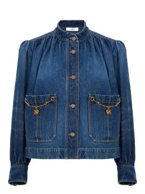 Chloé High-neck Gathered Denim Jacket - Blue