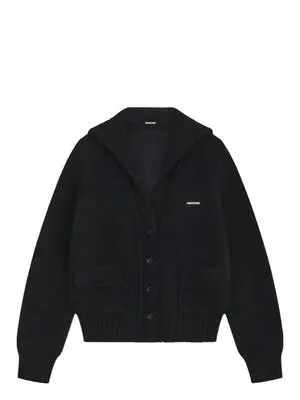 We11Done Ribbed Long Sleeve Sweater With Shawl Collar - Black