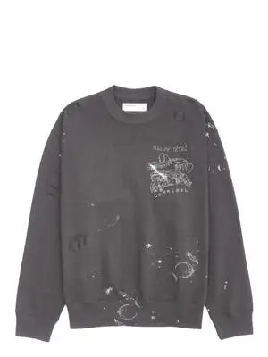 DOMREBEL Round Neck Long Sleeve Sweater With Graphic Embellishment - Coal Paint