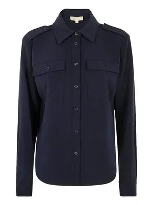 Michael Kors Crepe Utility Shirt With Button Pockets - Blue