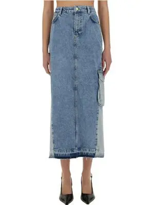 Moschino Long Denim Cargo Skirt - Gray