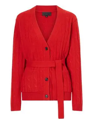NILI LOTAN Tirza Belted Cable-knit Cashmere Cardigan - Red