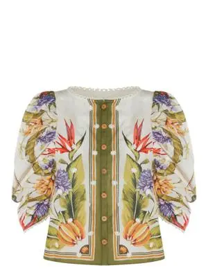 Farm Rio Tropical Puff-sleeve Top - Multicolor